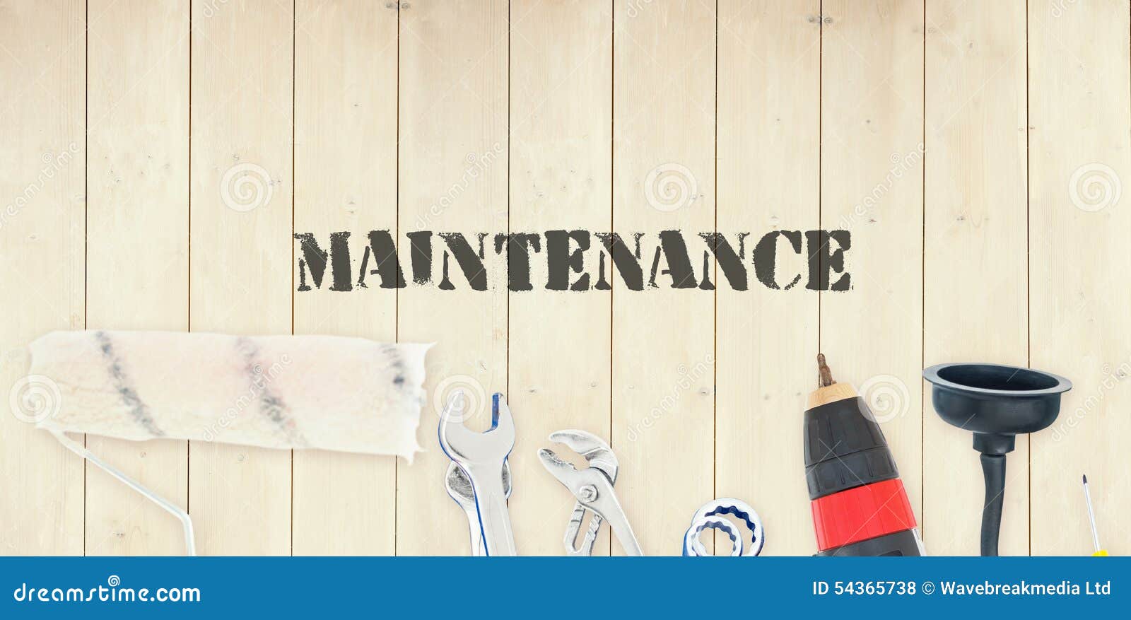 Maintenance Against Diy Tools on Wooden Background Stock Illustration ...