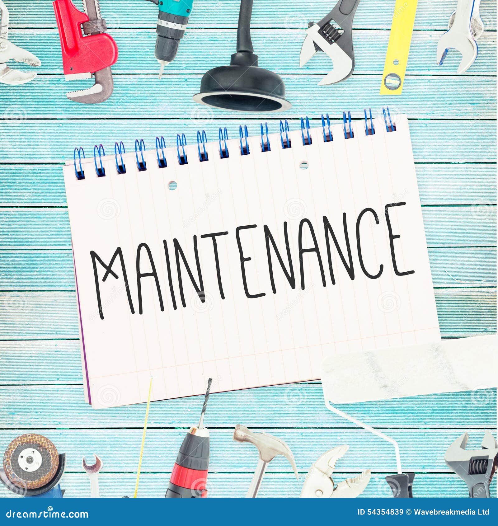Maintenance Against Tools and Notepad on Wooden Background Stock ...