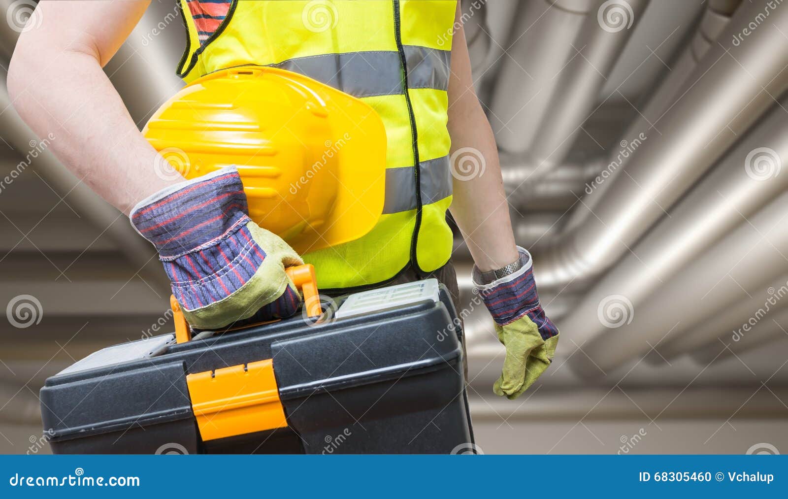 Maintenance Concept. Technician and Pipes in Background Stock Photo ...