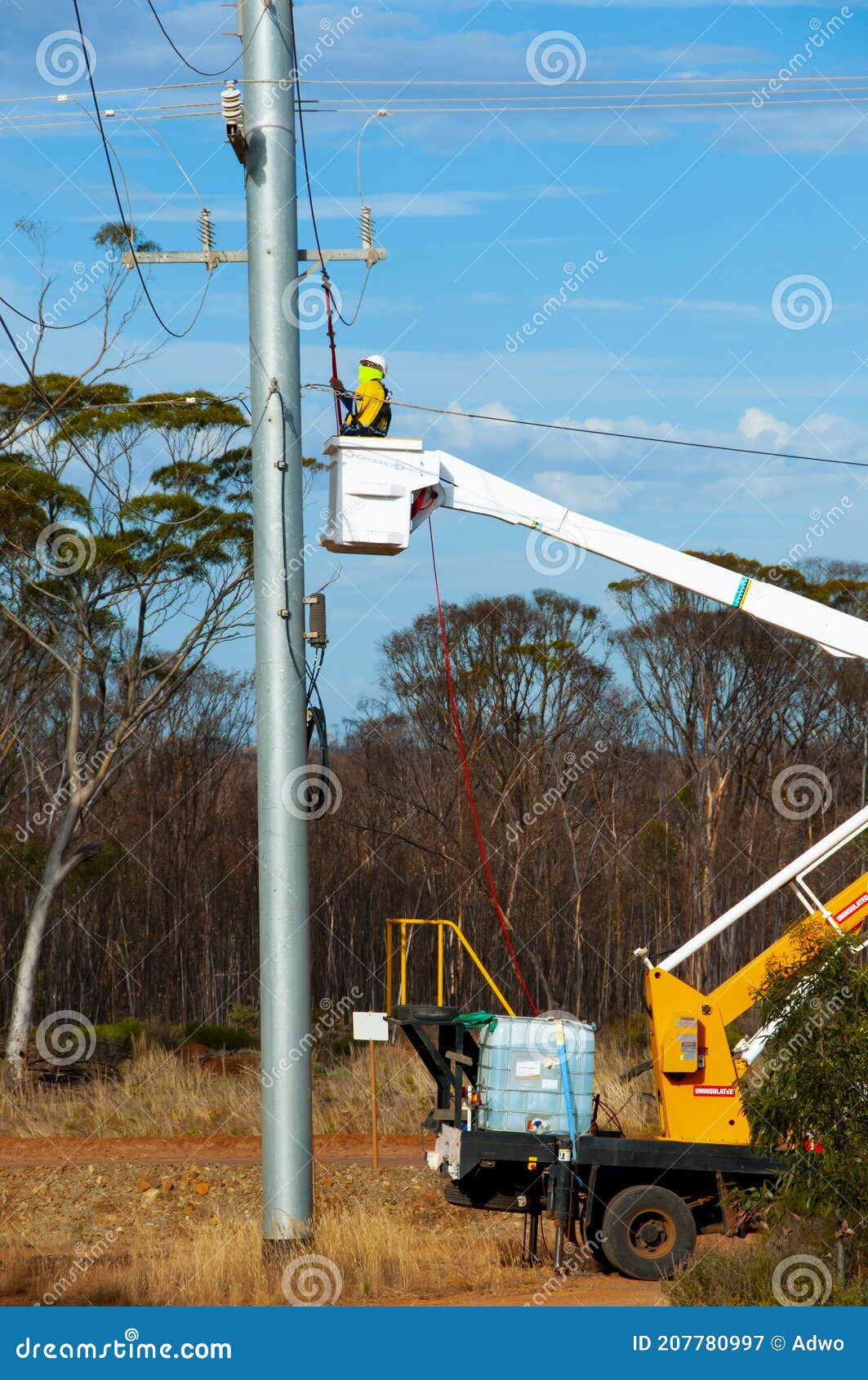 Maintenance of Electrical Pole Stock Image - Image of cable, hose ...
