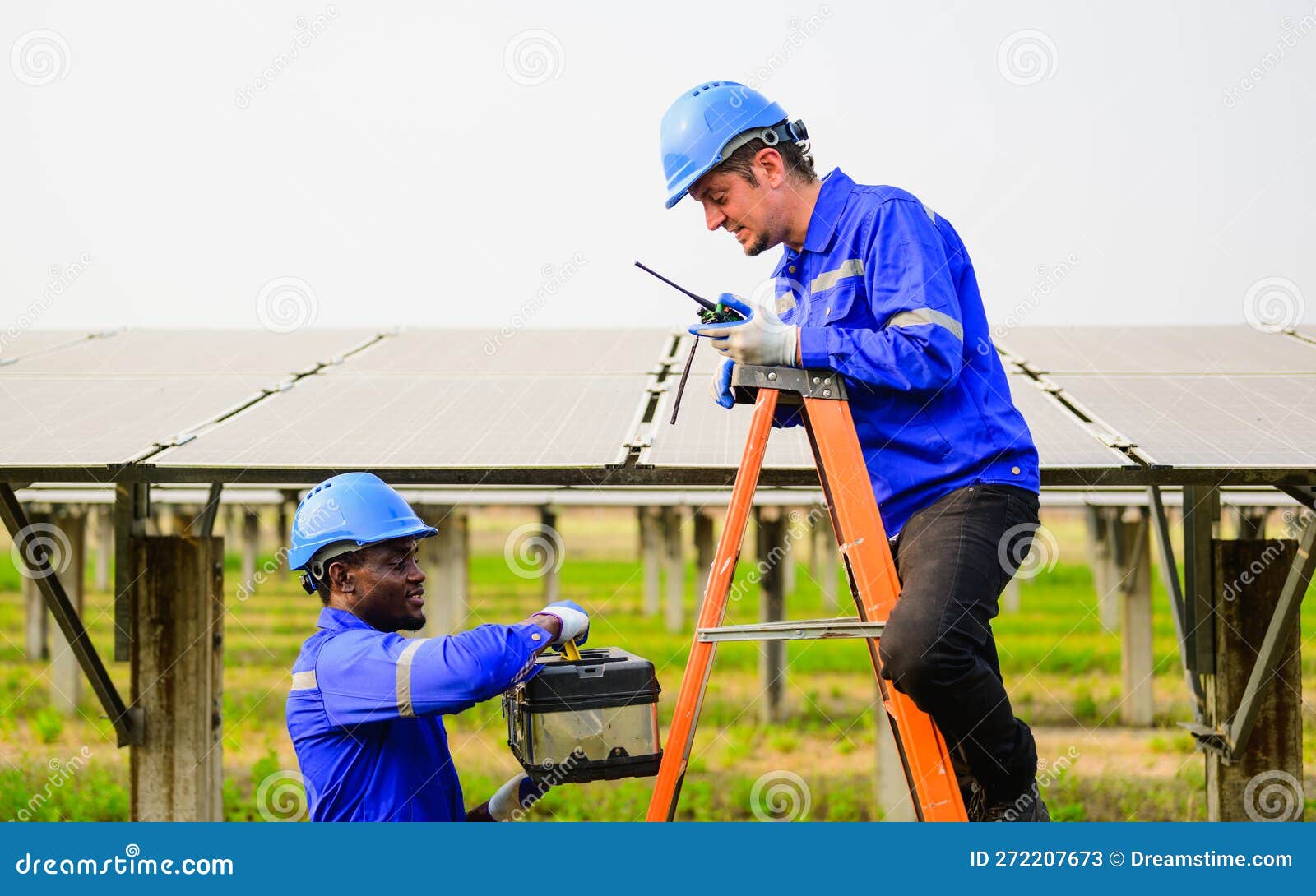 Maintenance Engineer Checking and Installing Solar Panels on Solar Cell ...