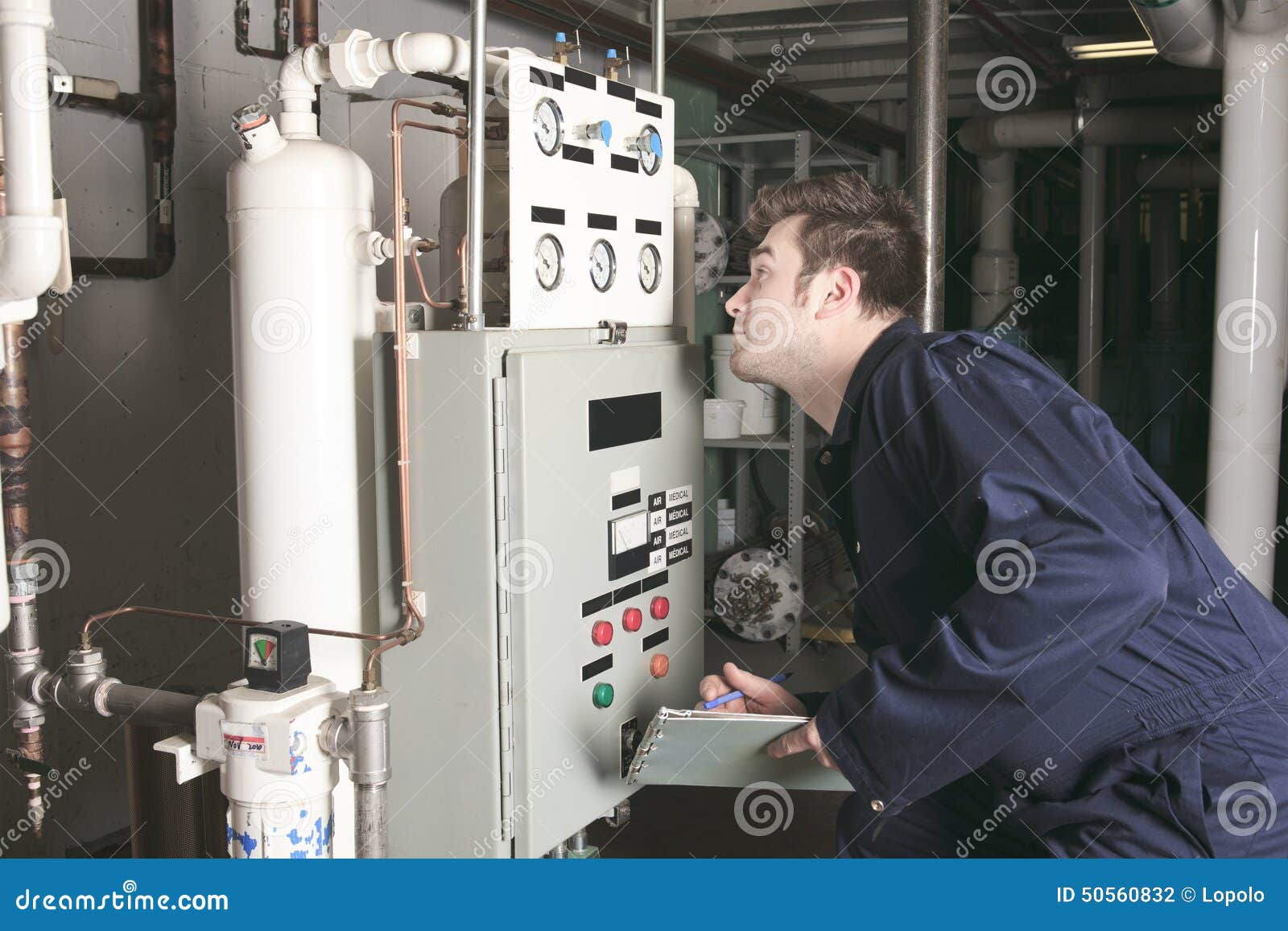 Maintenance Engineer Checking Technical Data of Stock Photo - Image of ...