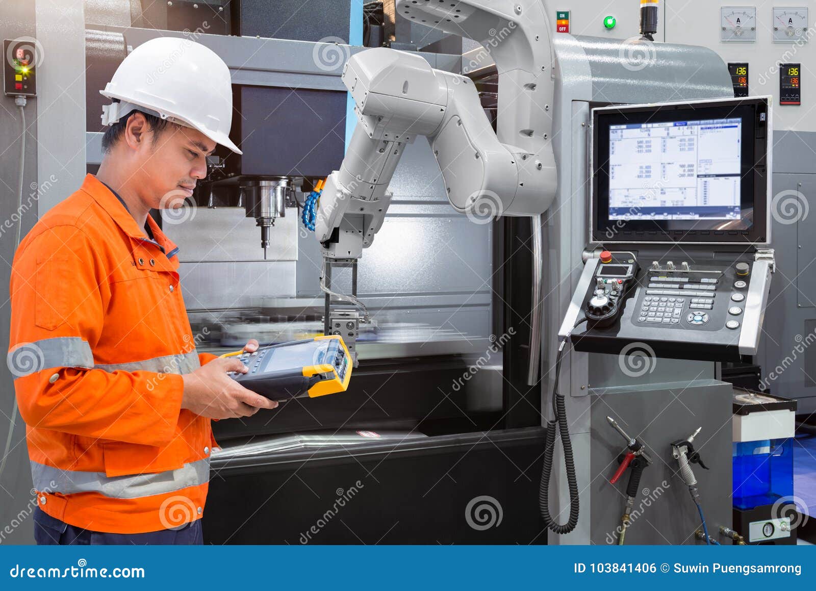 Maintenance Engineer Programming Automatic Robotic Hand with CNC ...