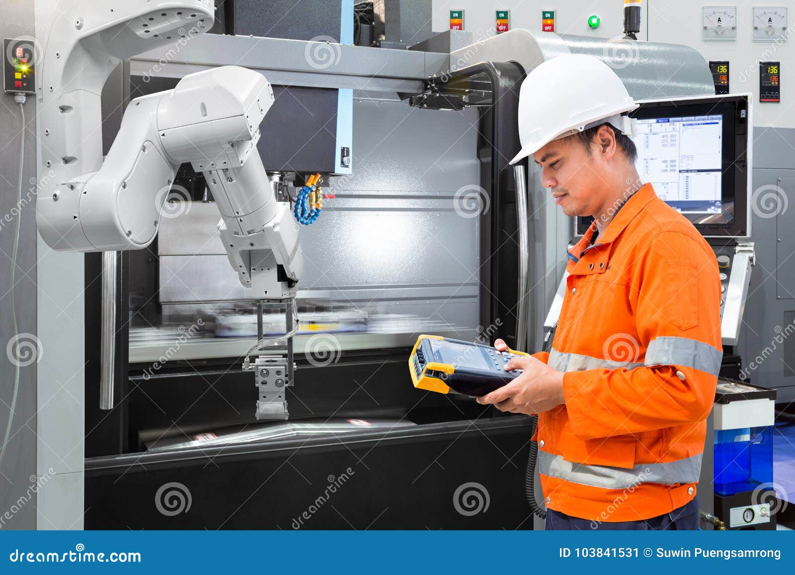 Maintenance Engineer Programming Automatic Robotic Hand with CNC ...