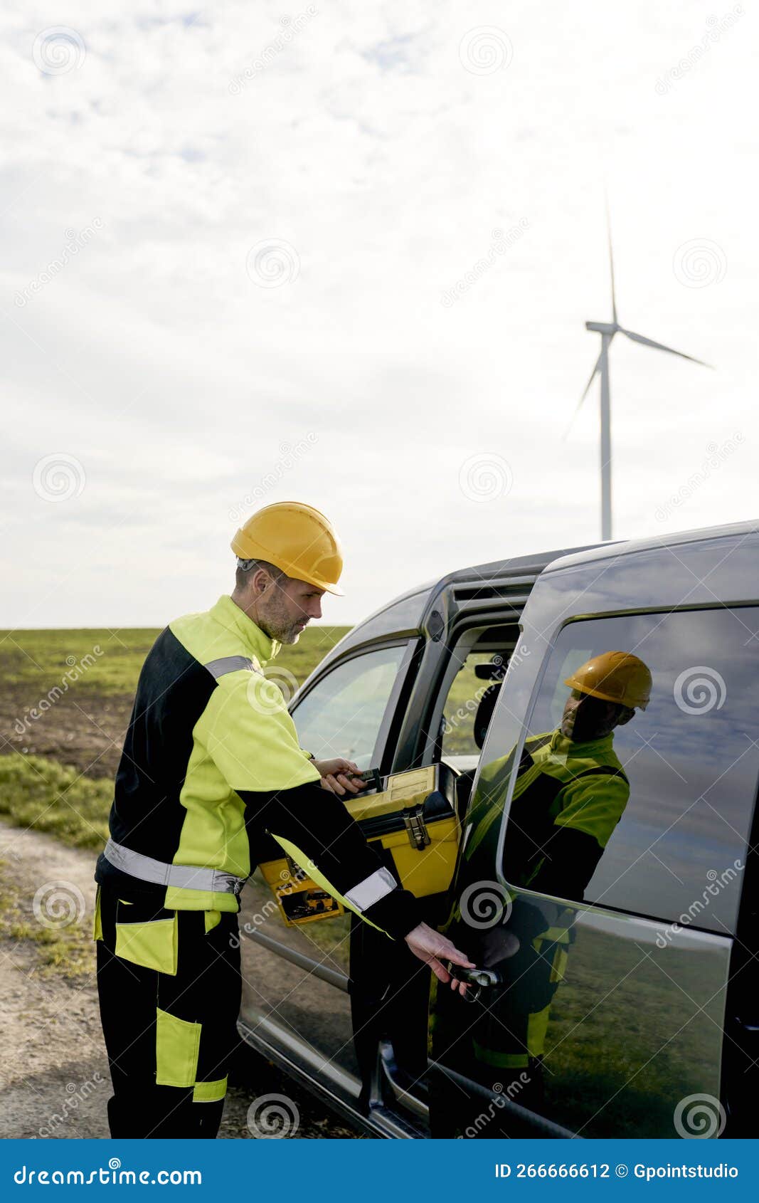 Maintenance Engineer Taking a Tool Box Out of the Car Stock Photo ...