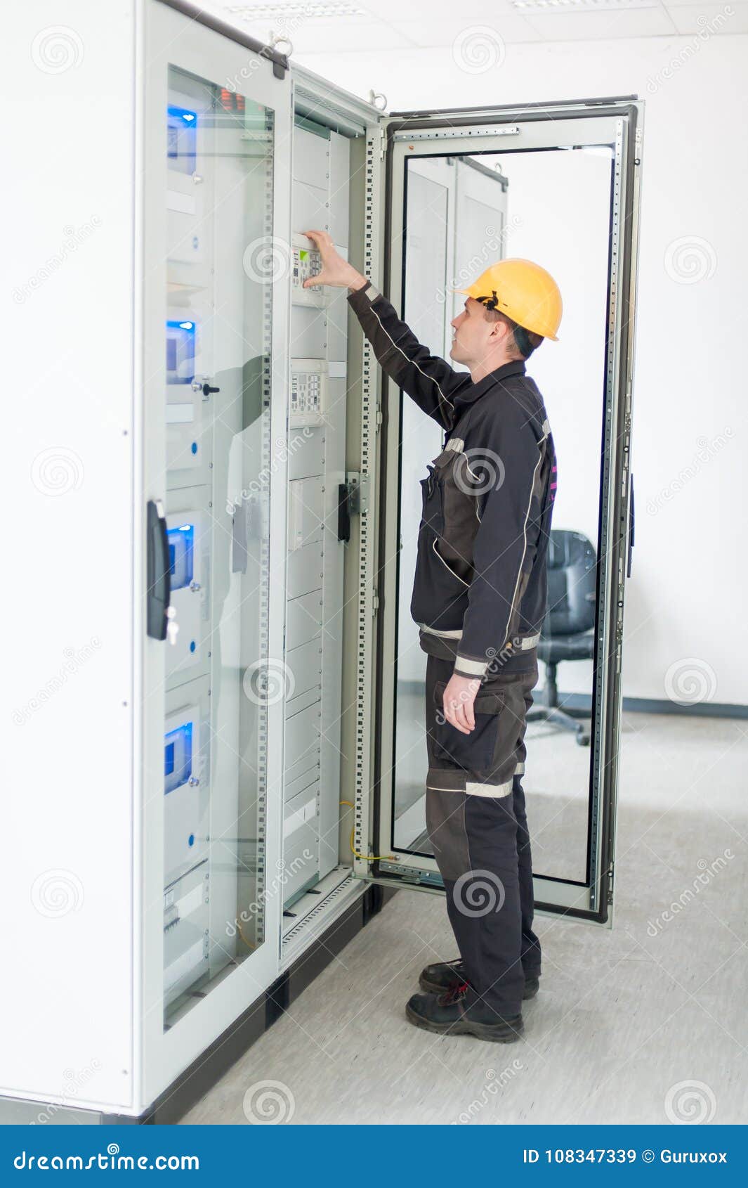 Maintenance Engineer Testing Voltage Switchgear and Bay Control Stock ...