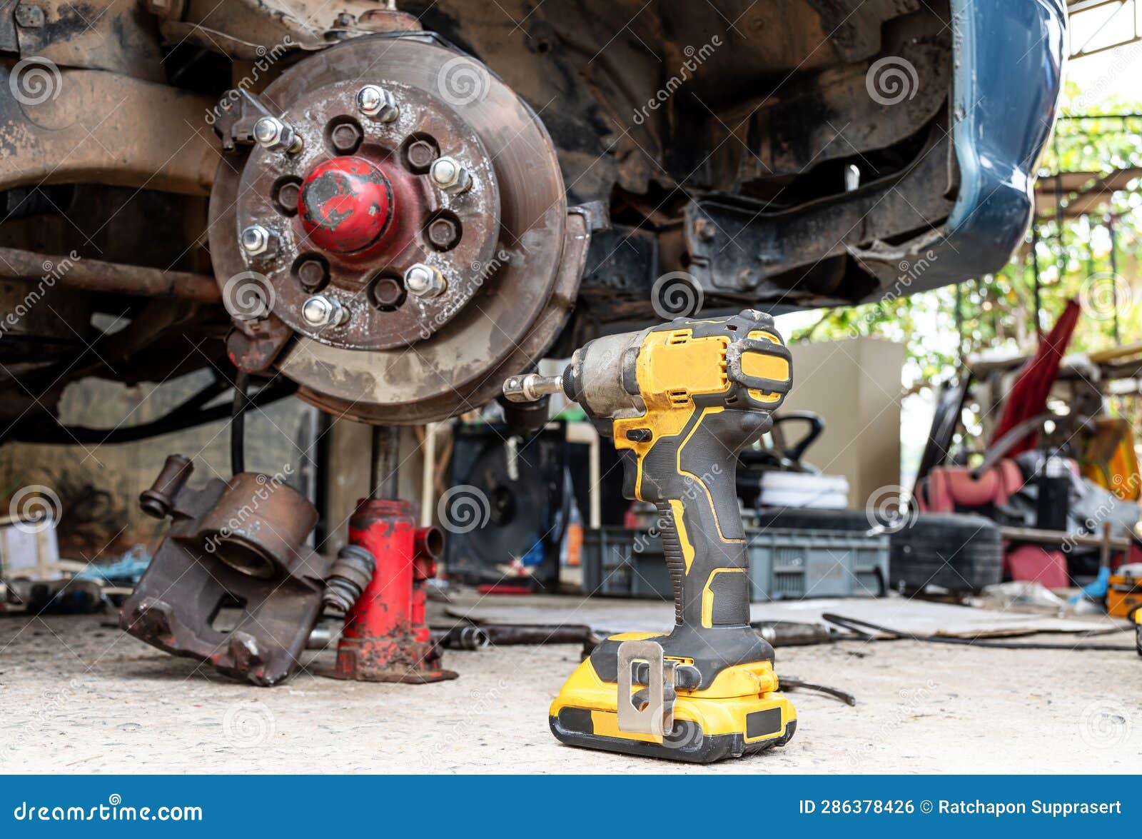 Maintenance of the Front Wheel Brake System Stock Photo - Image of ...