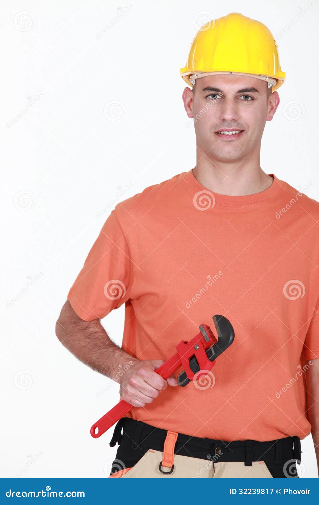 Maintenance Guy with a Wrench. Stock Image - Image of high, bald: 32239817