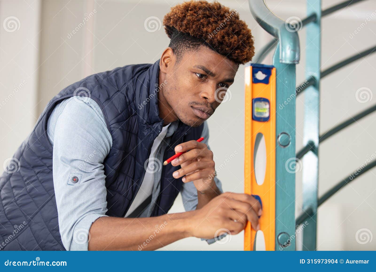 Maintenance Man Fixing Stairs Stock Photo - Image of equipment ...