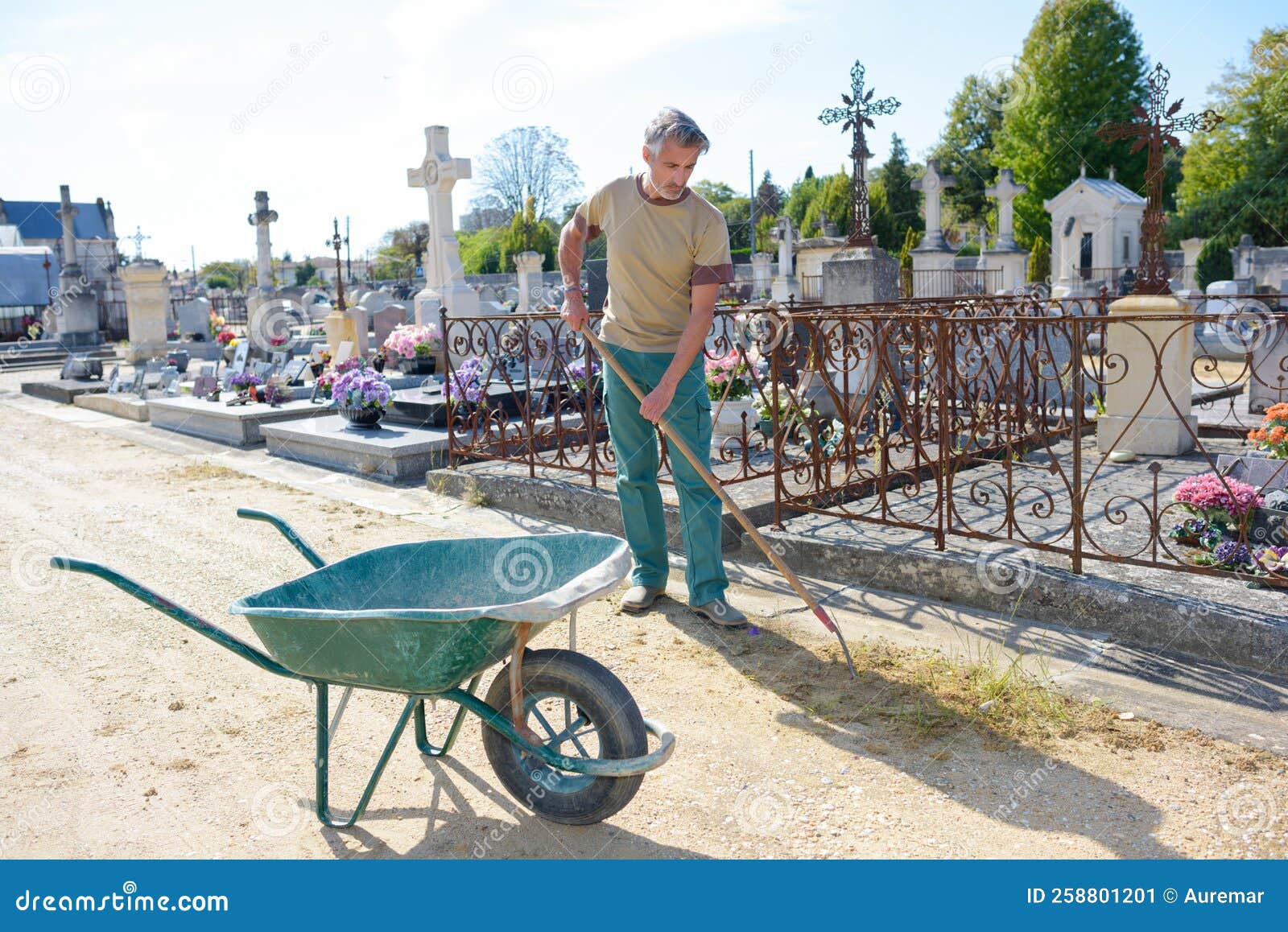 Maintenance Man Working in Graveyard Stock Image - Image of ...