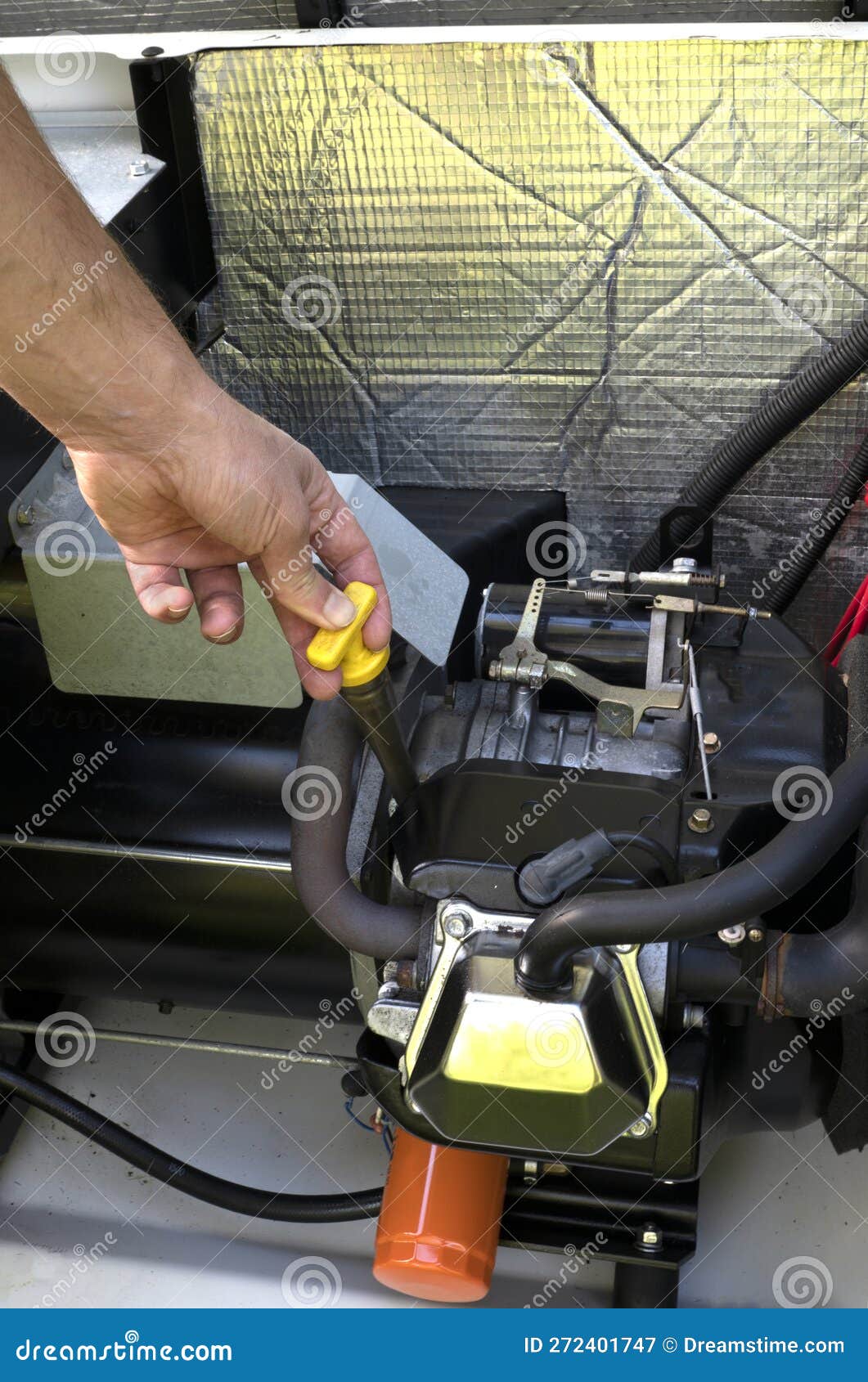 Maintenance. Mechanic Inspecting the Generator. Man Checking Engine in ...