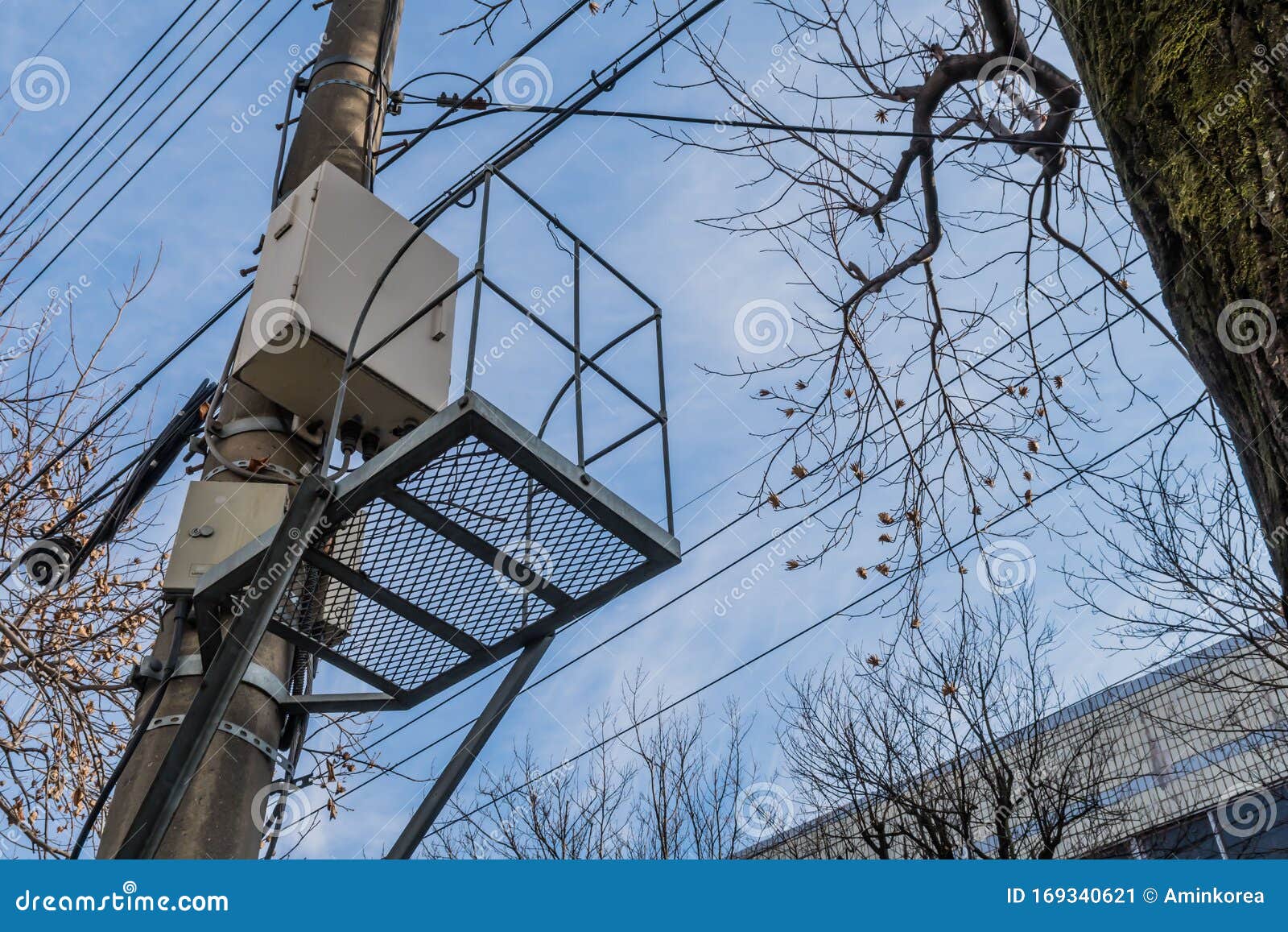 Maintenance Platform on Utility Pole Stock Image - Image of safety ...