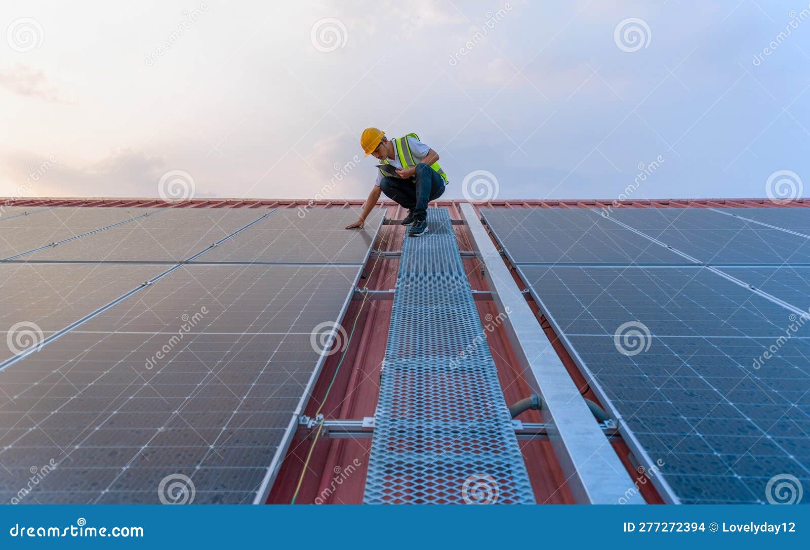 Maintenance in Solar Panel on Roof Engineering Working on Checking ...