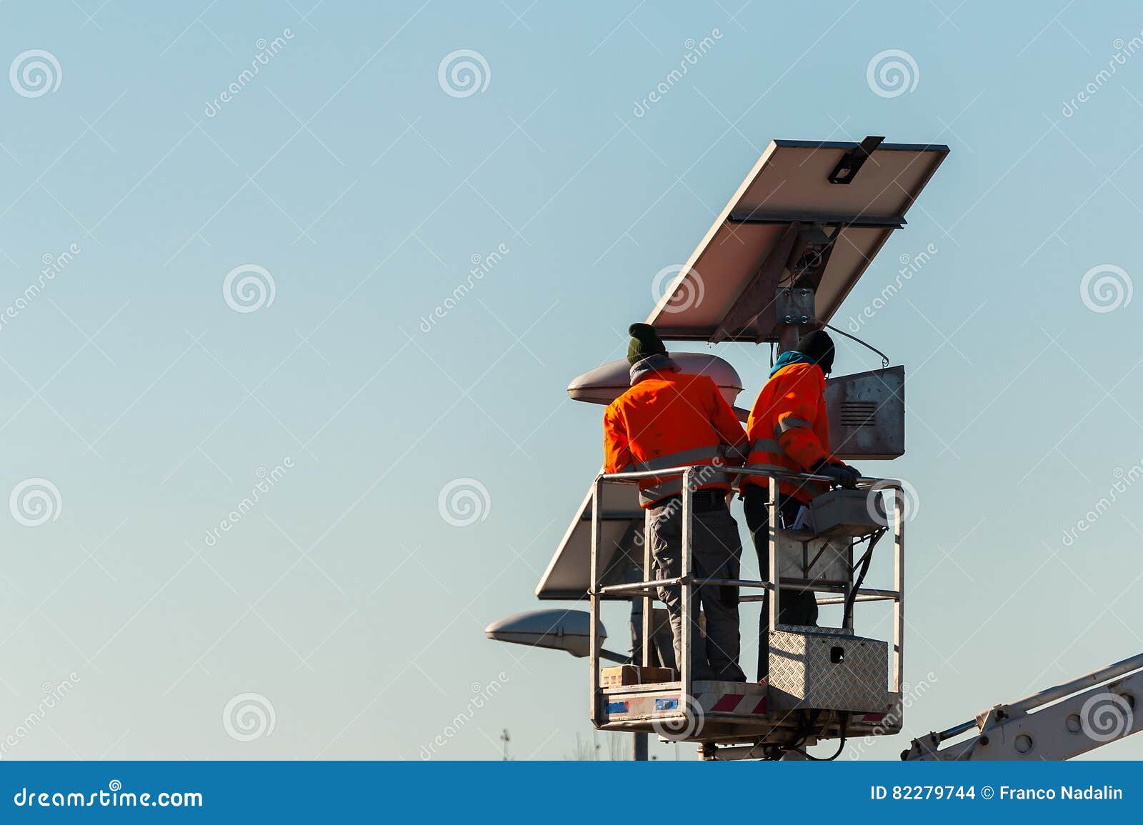 Maintenance of Streetlight. Workers. Editorial Stock Image - Image of ...