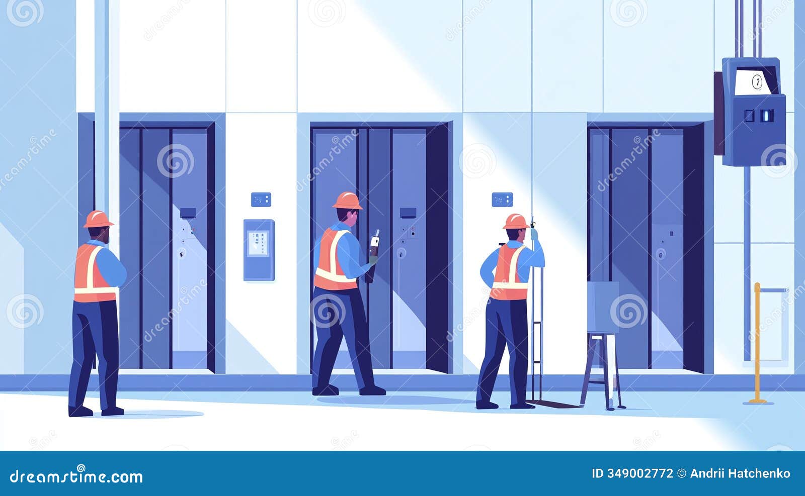 A Maintenance Team Fixing Elevators in a Public Transportation Station ...
