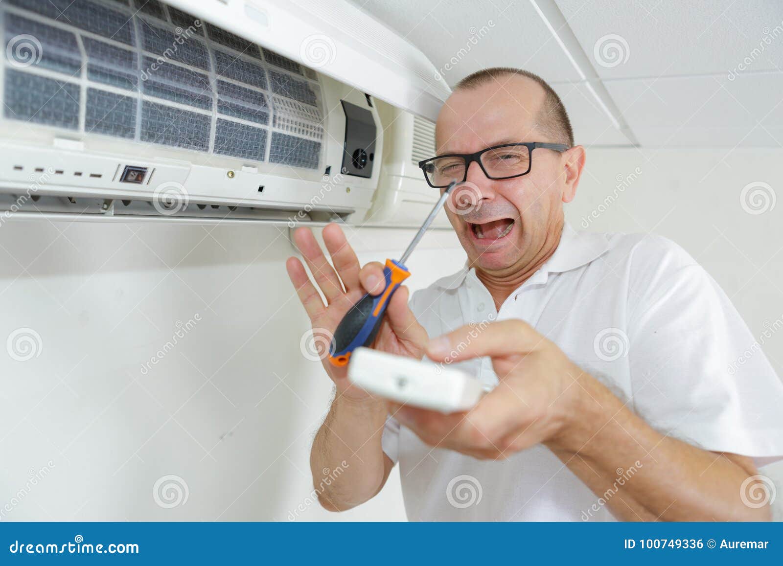 Maintenance Technician Scared Machine Stock Photo - Image of repairing ...