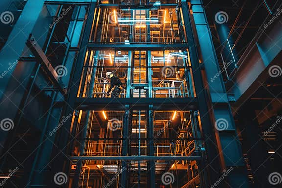 A Technician S View Inside the Elevator Shaft Stock Illustration ...