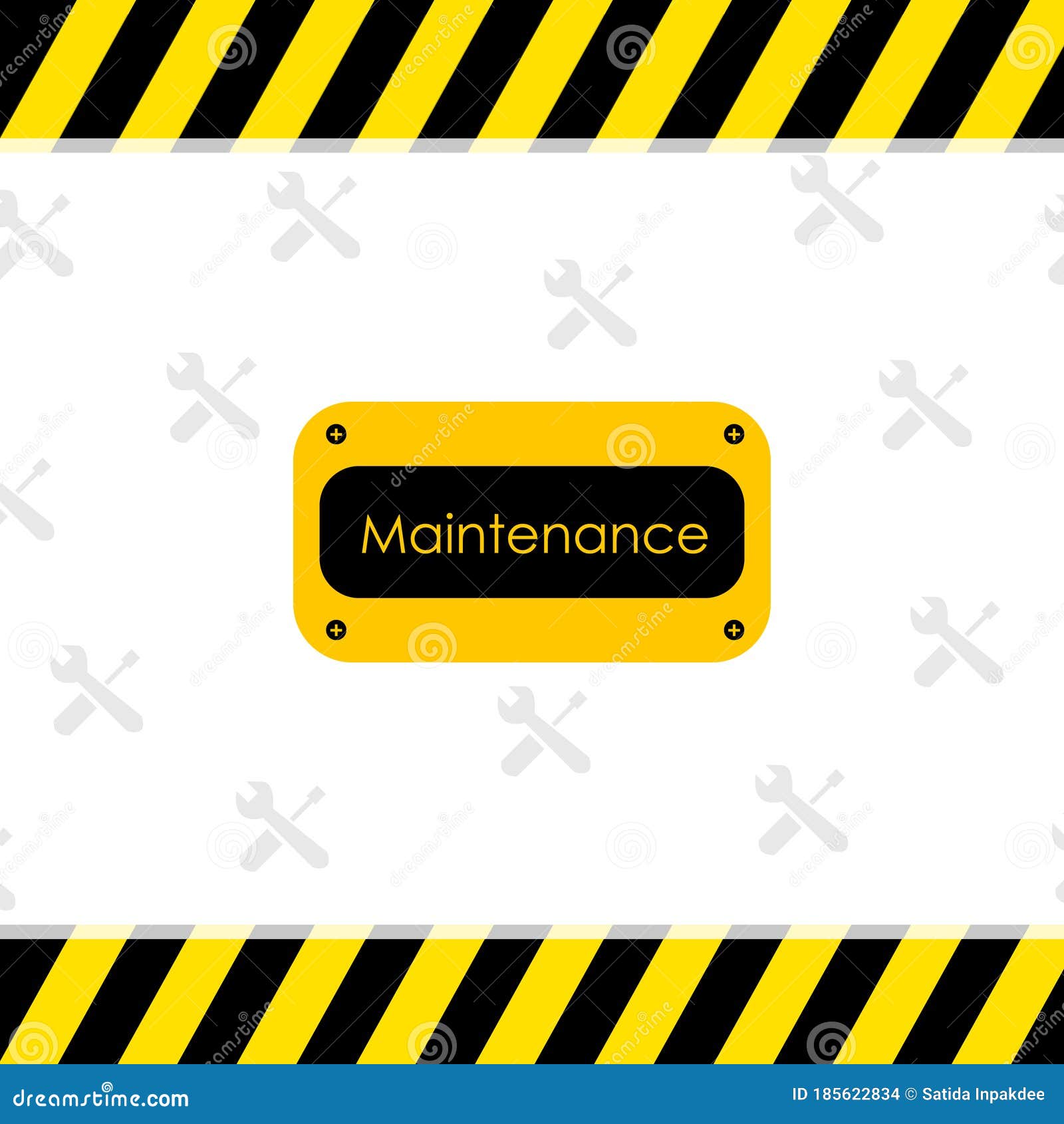 Maintenance Text Board Plate with Black and Yellow Warning Stripe ...
