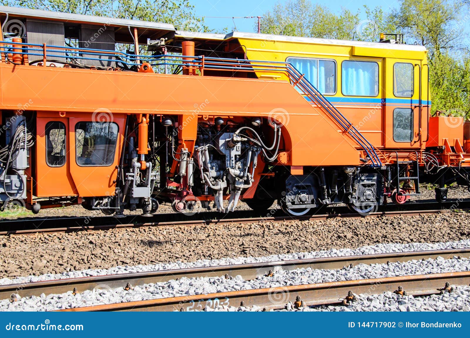Maintenance Train Near New Railroad Track Stock Photo - Image of ...