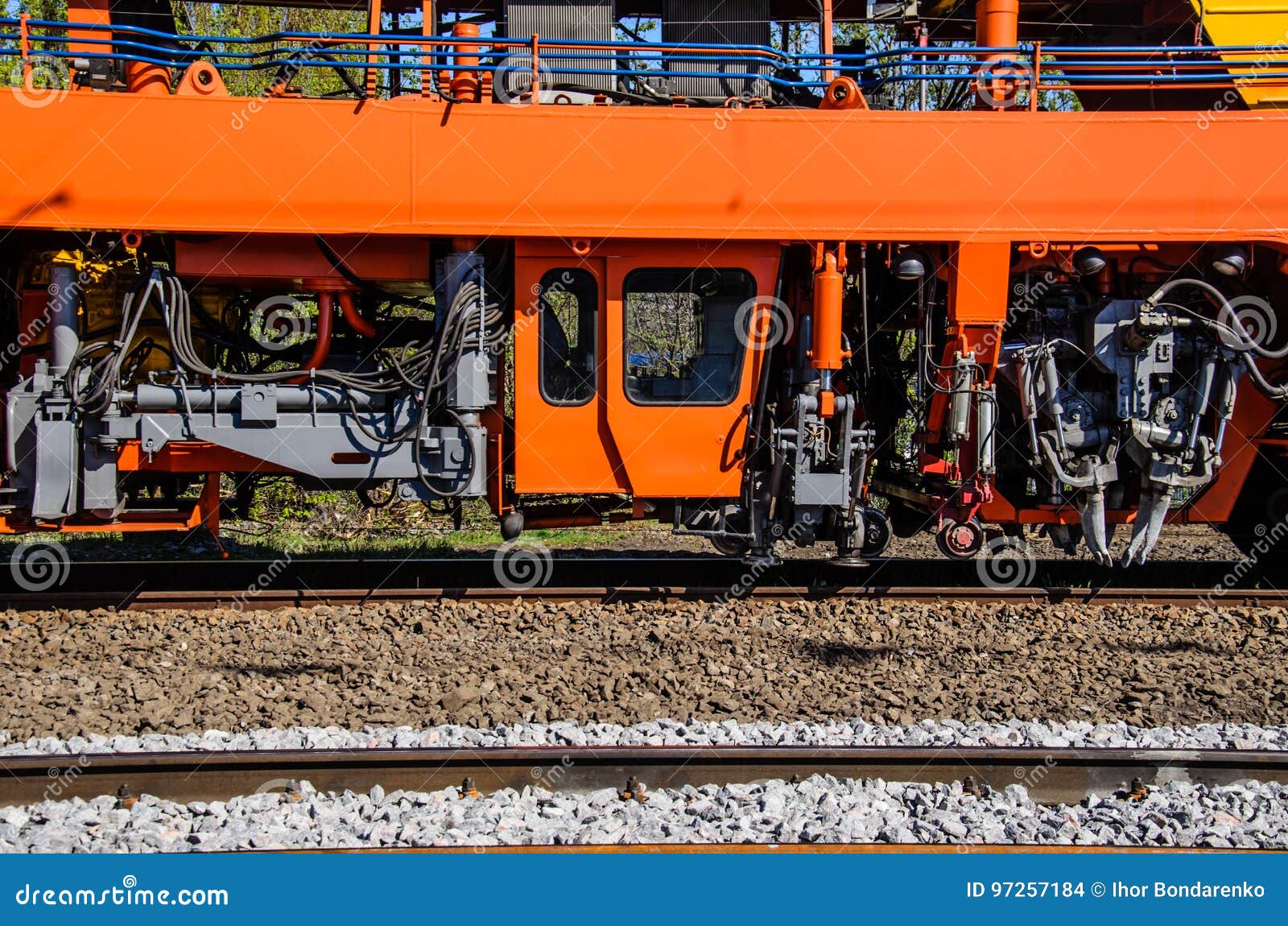 Maintenance Train Near New Railroad Track Stock Photo - Image of ...