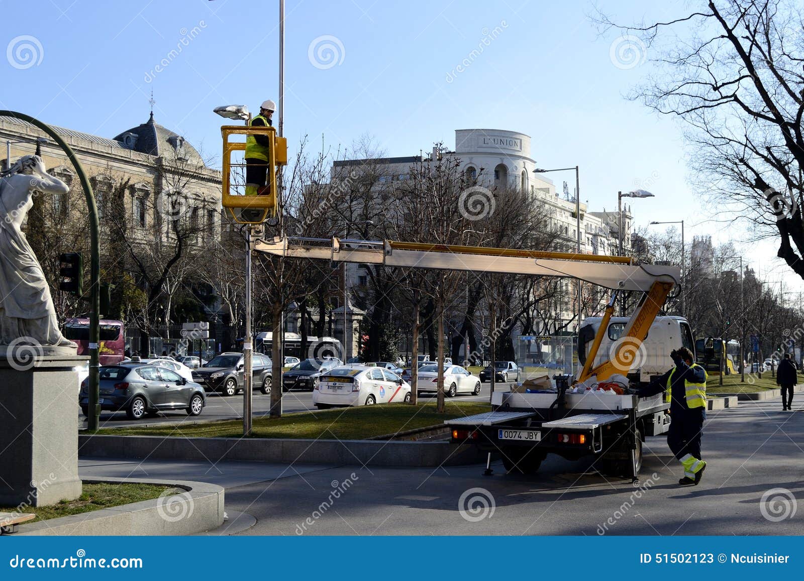 Maintenance Work Of The Painting Of A Monument On A Mobile Platform ...