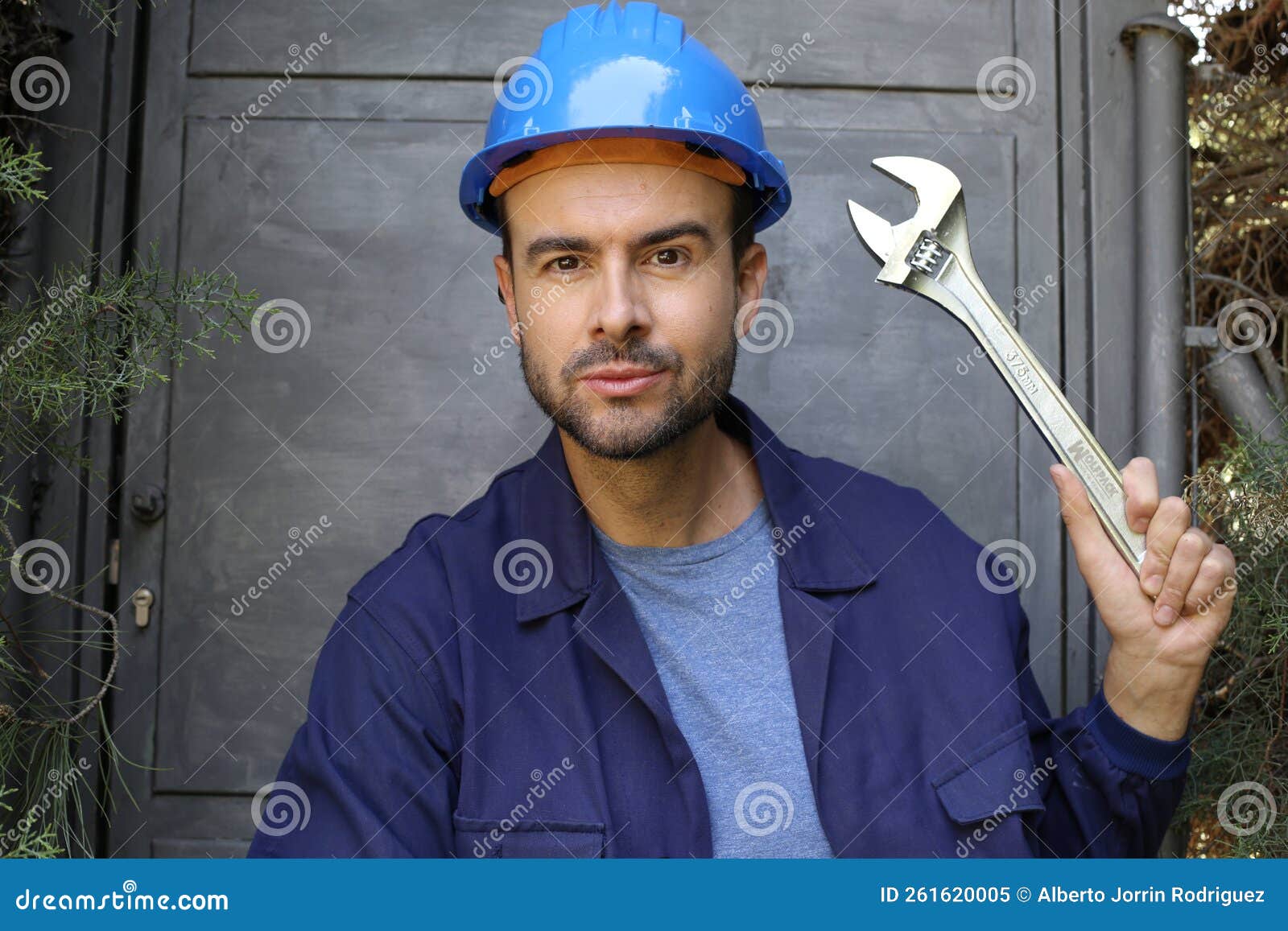 Maintenance Worker Holding Large Adjustable Wrench Stock Image - Image ...