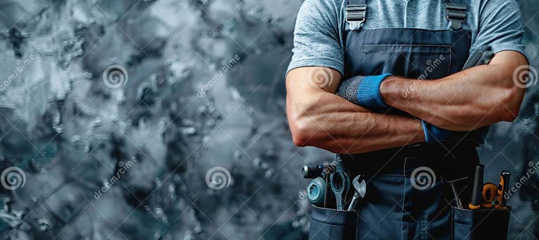 Maintenance Worker with Tool Kits by Rough Wall, Professional Man ...