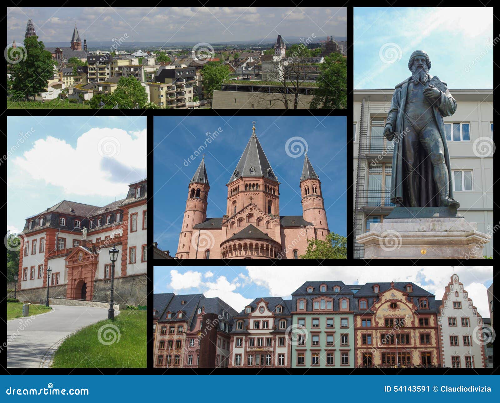 Mainz landmarks collage stock image. Image of scene, city - 54143591