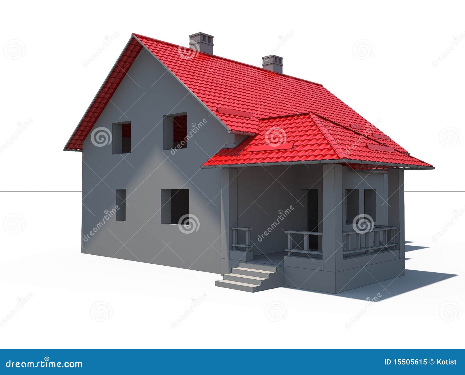 Maison 3d Sur Le Blanc Avec Le Toit Rouge Illustration Stock ...