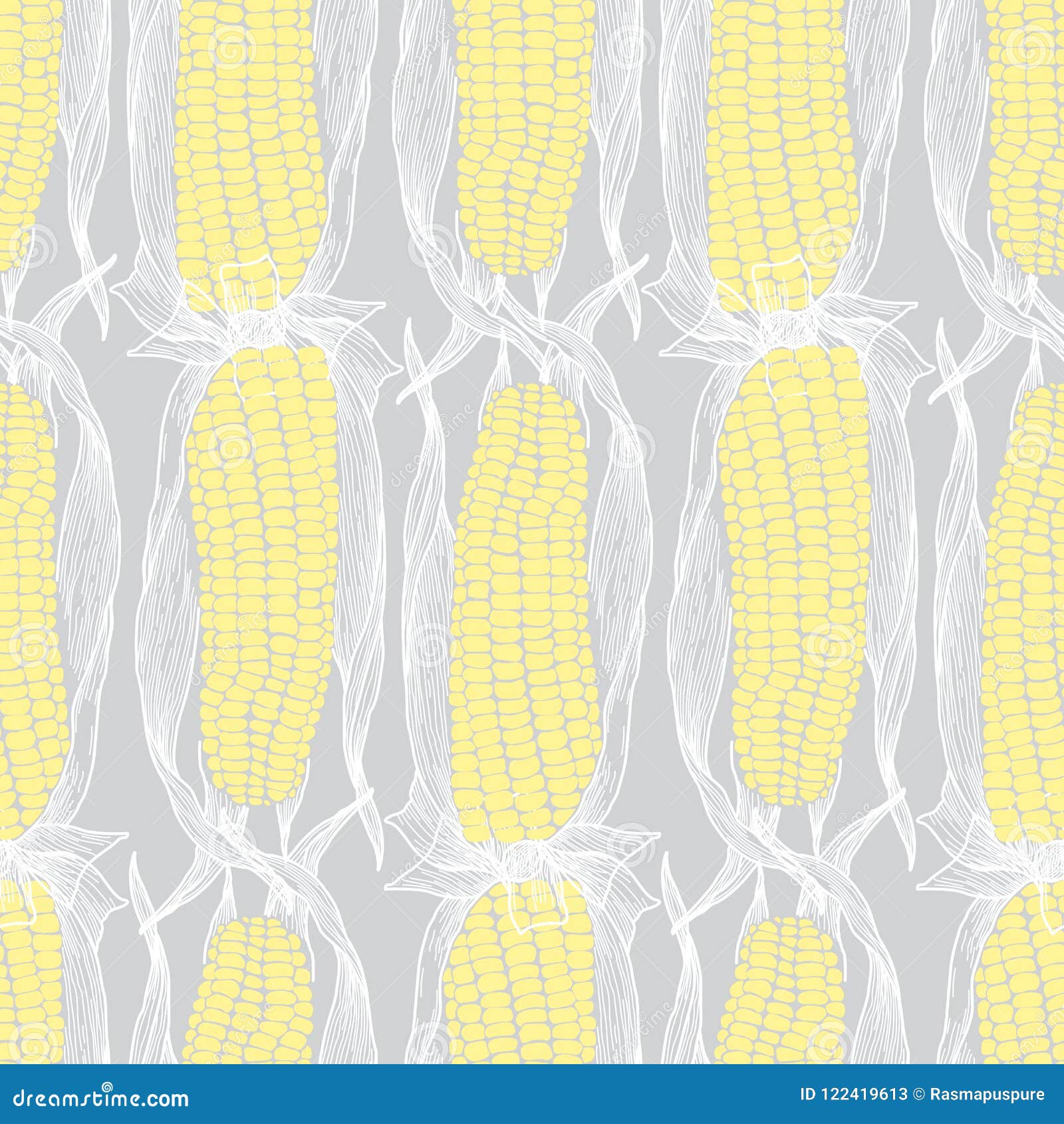 Maize Drawing on Grey. Corn Seamless Pattern Stock Vector ...