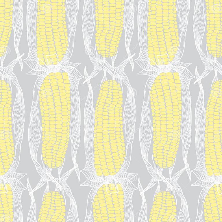 Maize Drawing on Grey. Corn Seamless Pattern Stock Vector ...