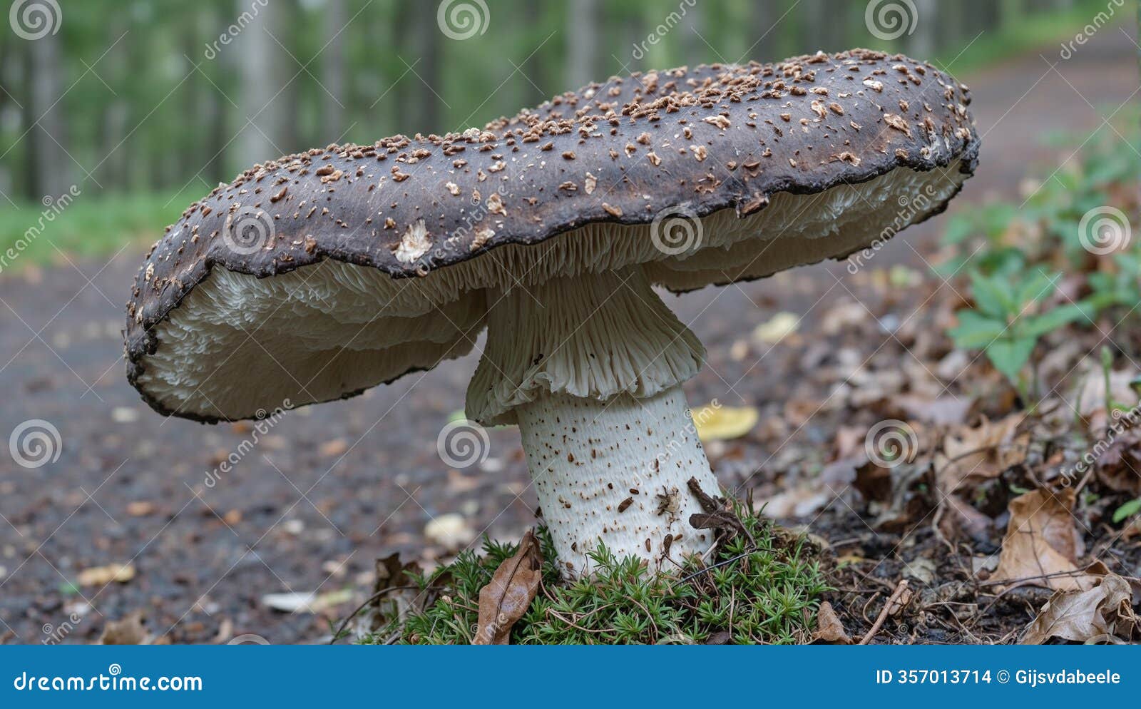 Majestic Agaricus Bisporus Mushroom On Forest Path Edge Royalty-Free ...