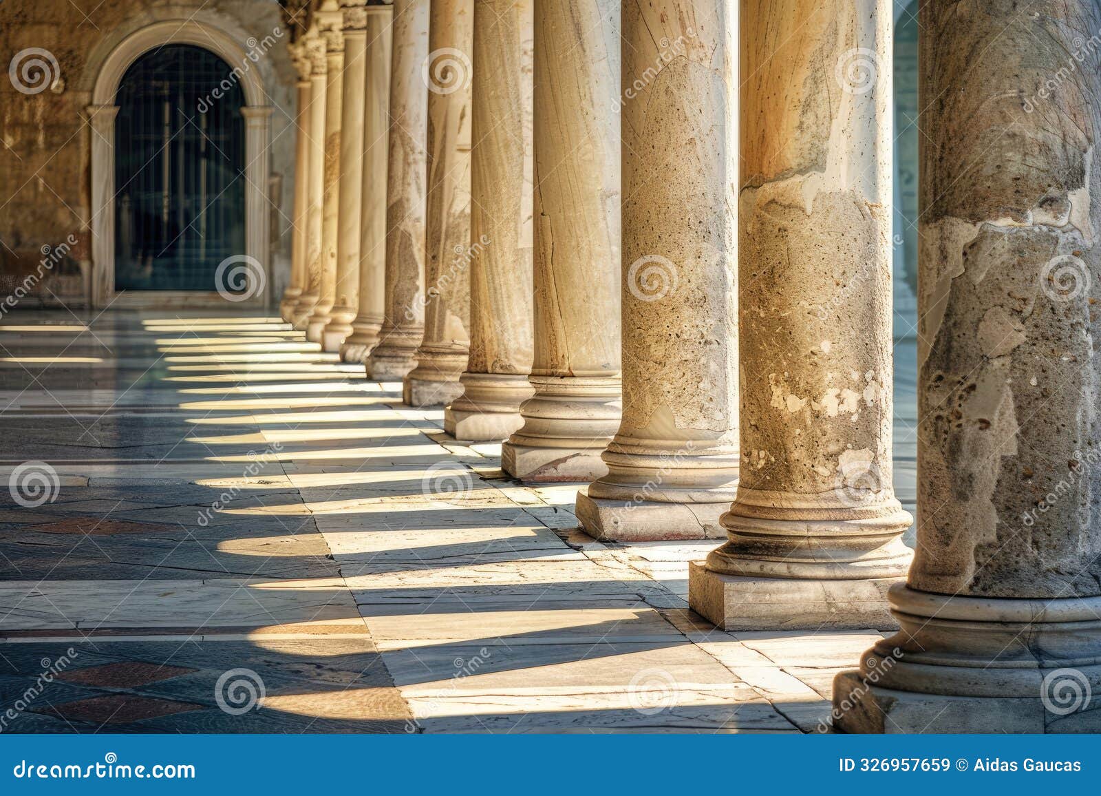 Majestic Ancient Marble Columns Standing Tall in Sunlight Casting ...