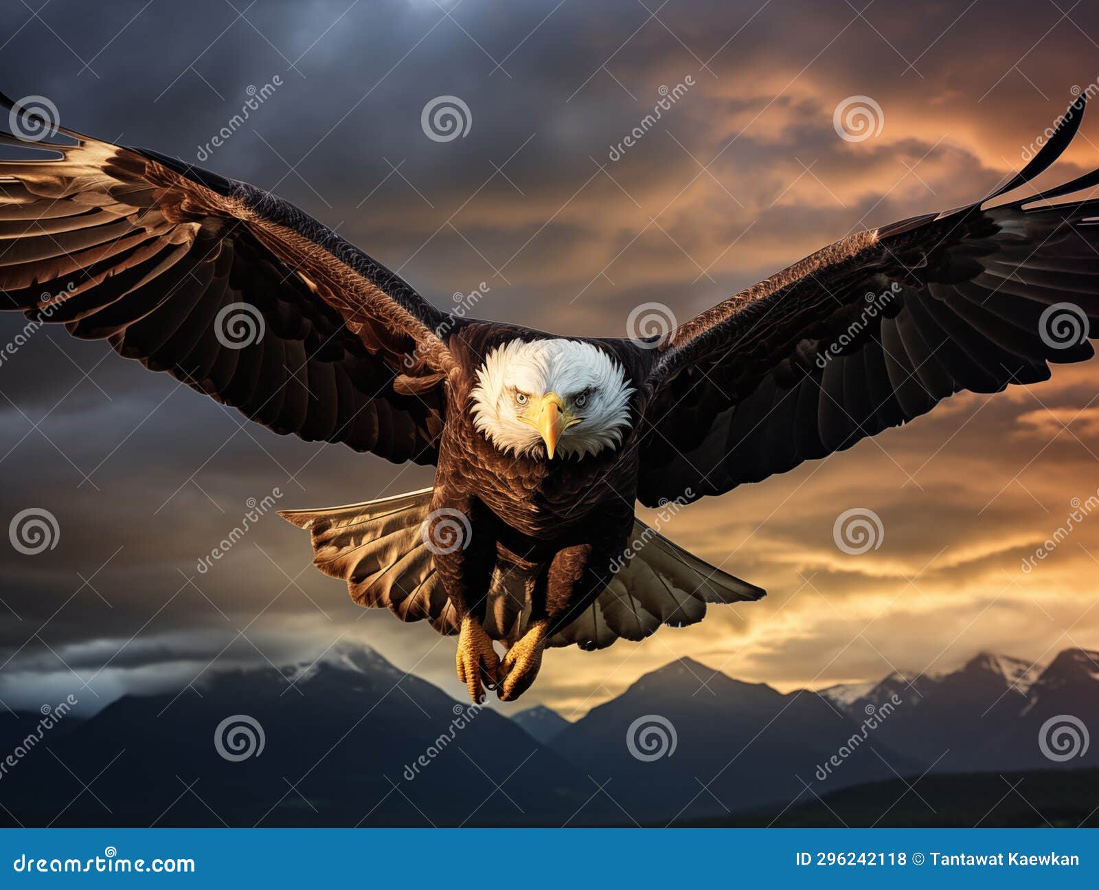Majestic Bald Eagle in Flight Against a Dramatic Sky Stock Illustration ...