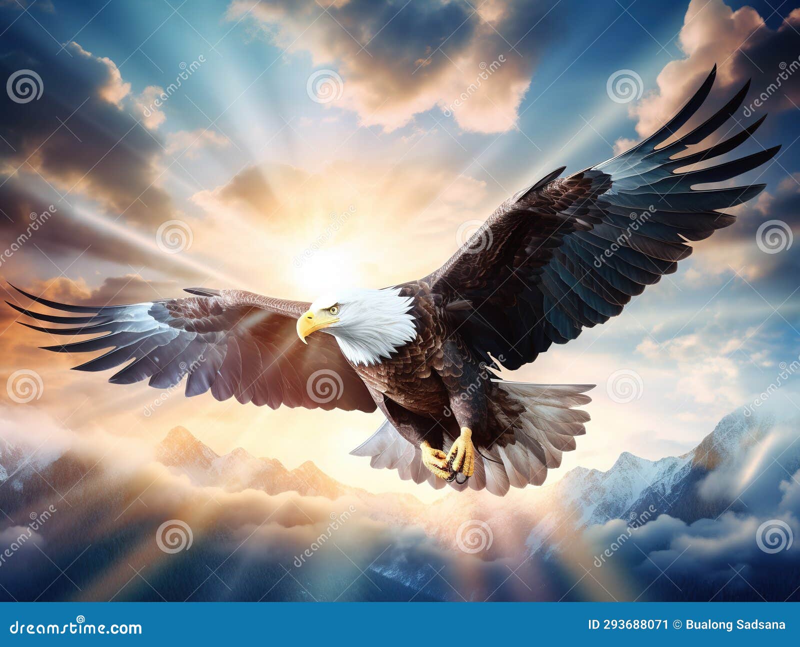 Majestic Bald Eagle Descending Into Natural Habitat At Golden Hour ...