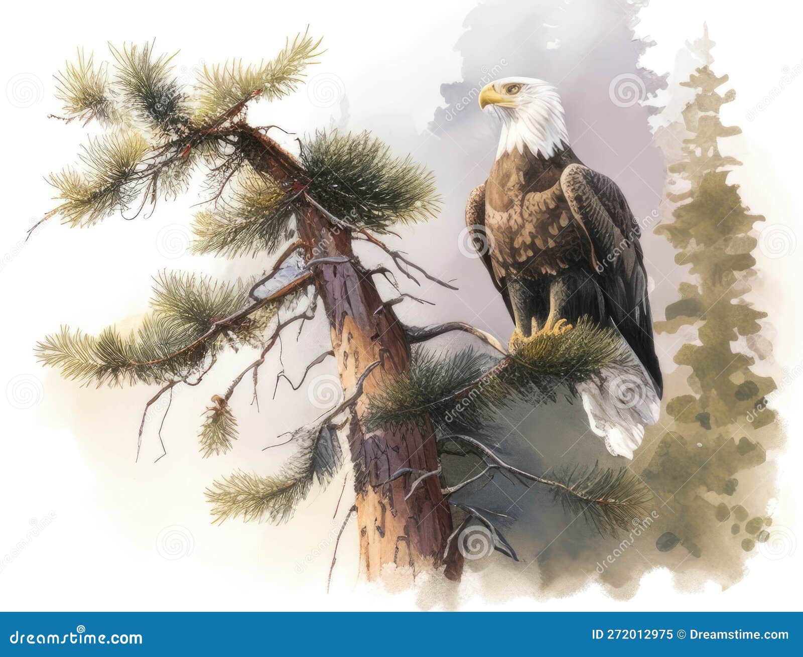 A Majestic Bald Eagle Perched Atop a Towering Pine Tree. AI Generation ...
