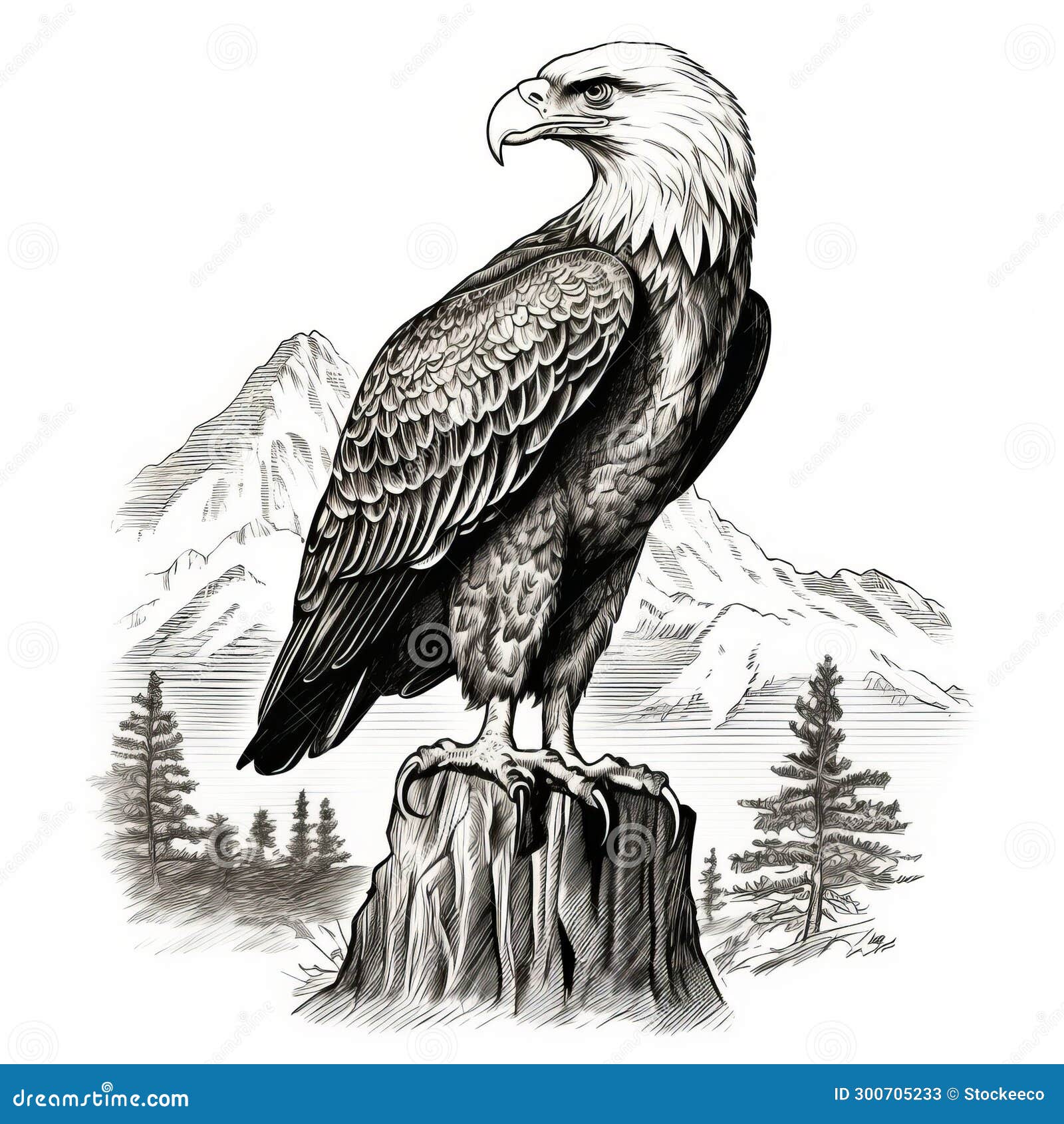 Majestic Bald Eagle Perched on an Old Stump - Stunning Nature Artwork Stock Illustration ...