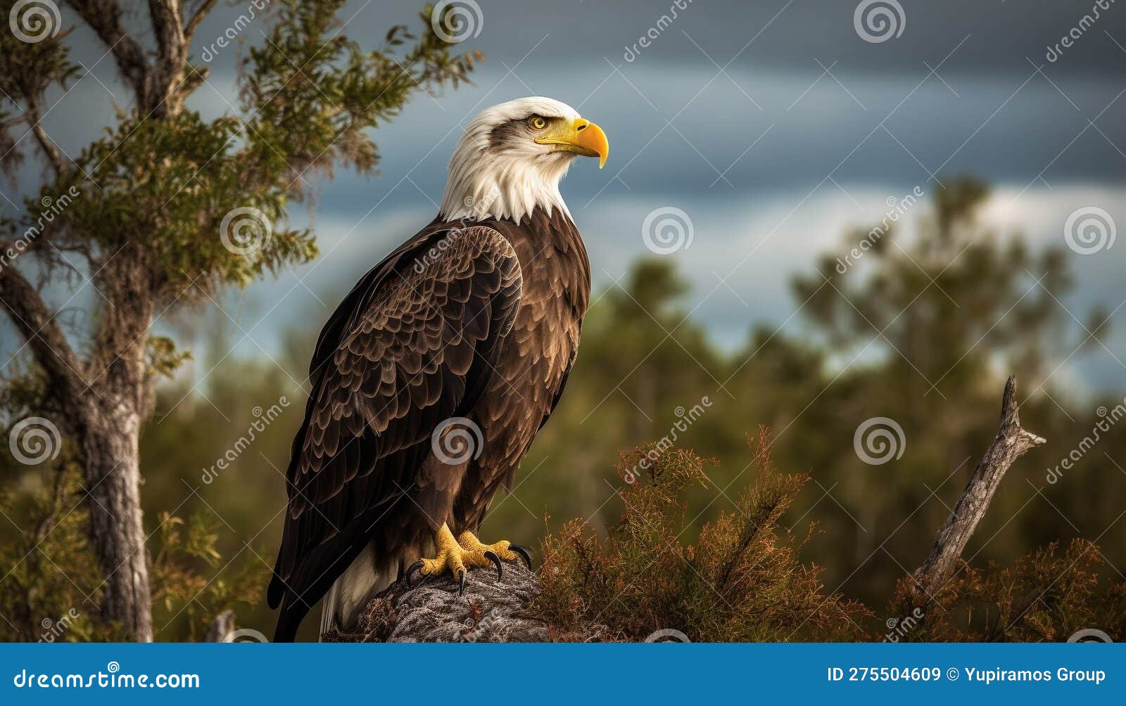 Majestic Bald Eagle Perched on Tree Branch Generated by AI Stock Image ...