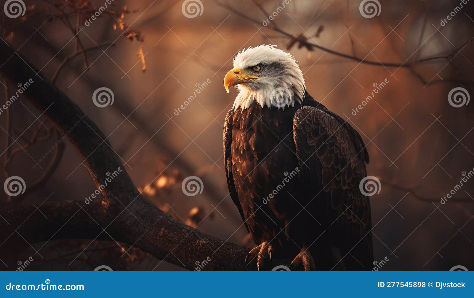 The Majestic Bald Eagle Perches on a Tree Branch Generated by AI Stock ...