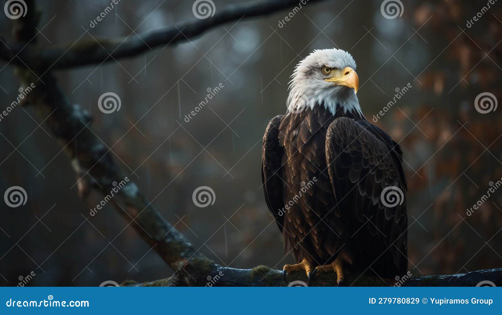Majestic Bald Eagle Perching on Branch, Focus on Foreground Generated ...