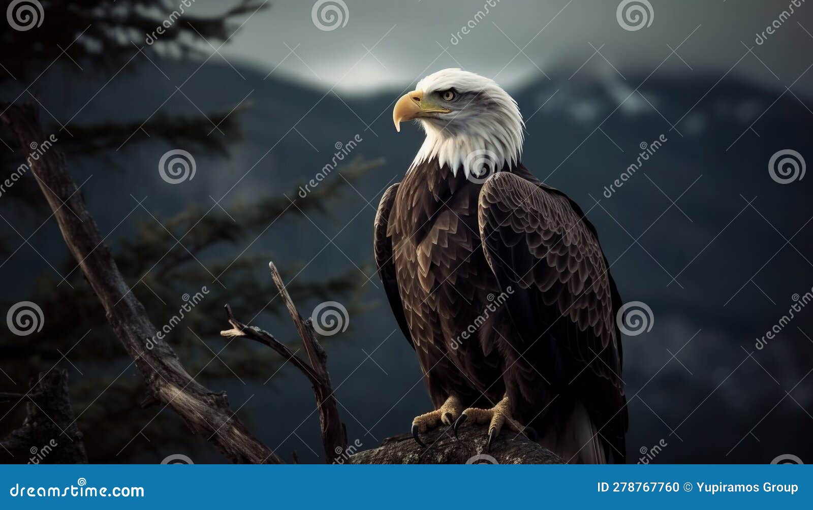 Majestic Bald Eagle Perching on Branch, a Symbol of Freedom Generated ...