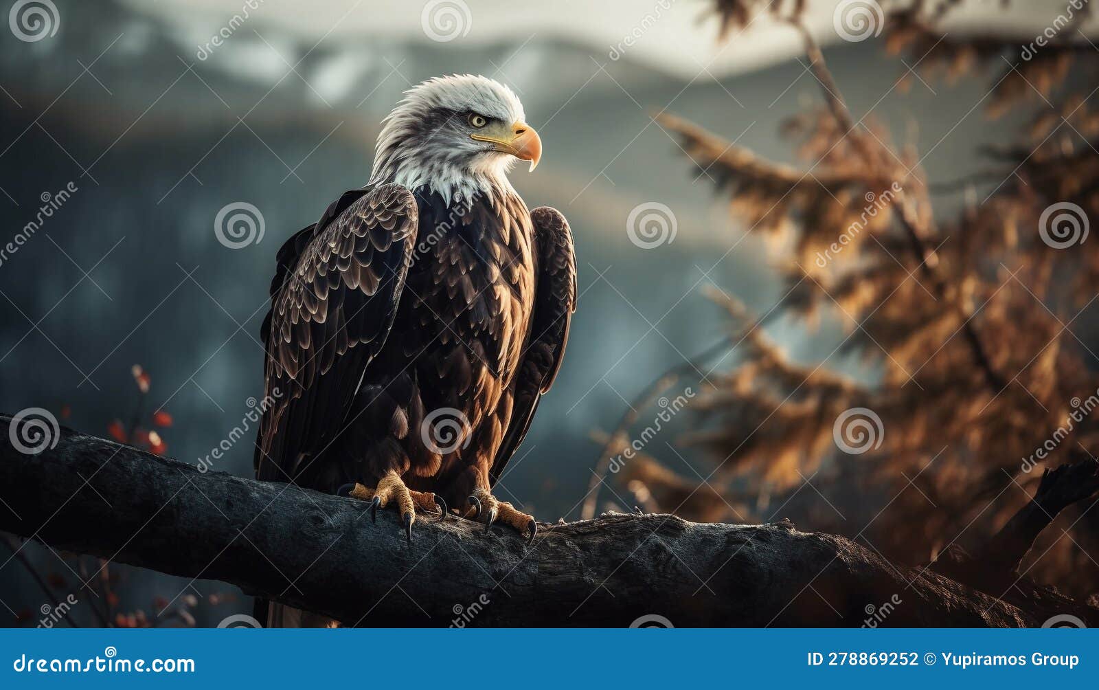 Majestic Bald Eagle Perching on Branch, Talons in Focus Generated by AI ...