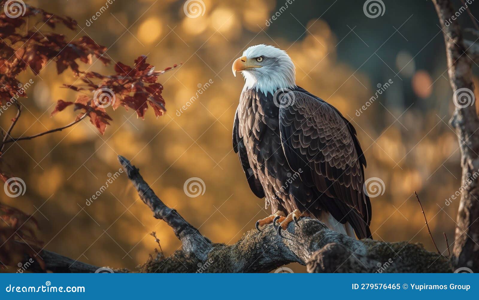 The Majestic Bald Eagle Perching on a Branch, Watching Tranquility ...
