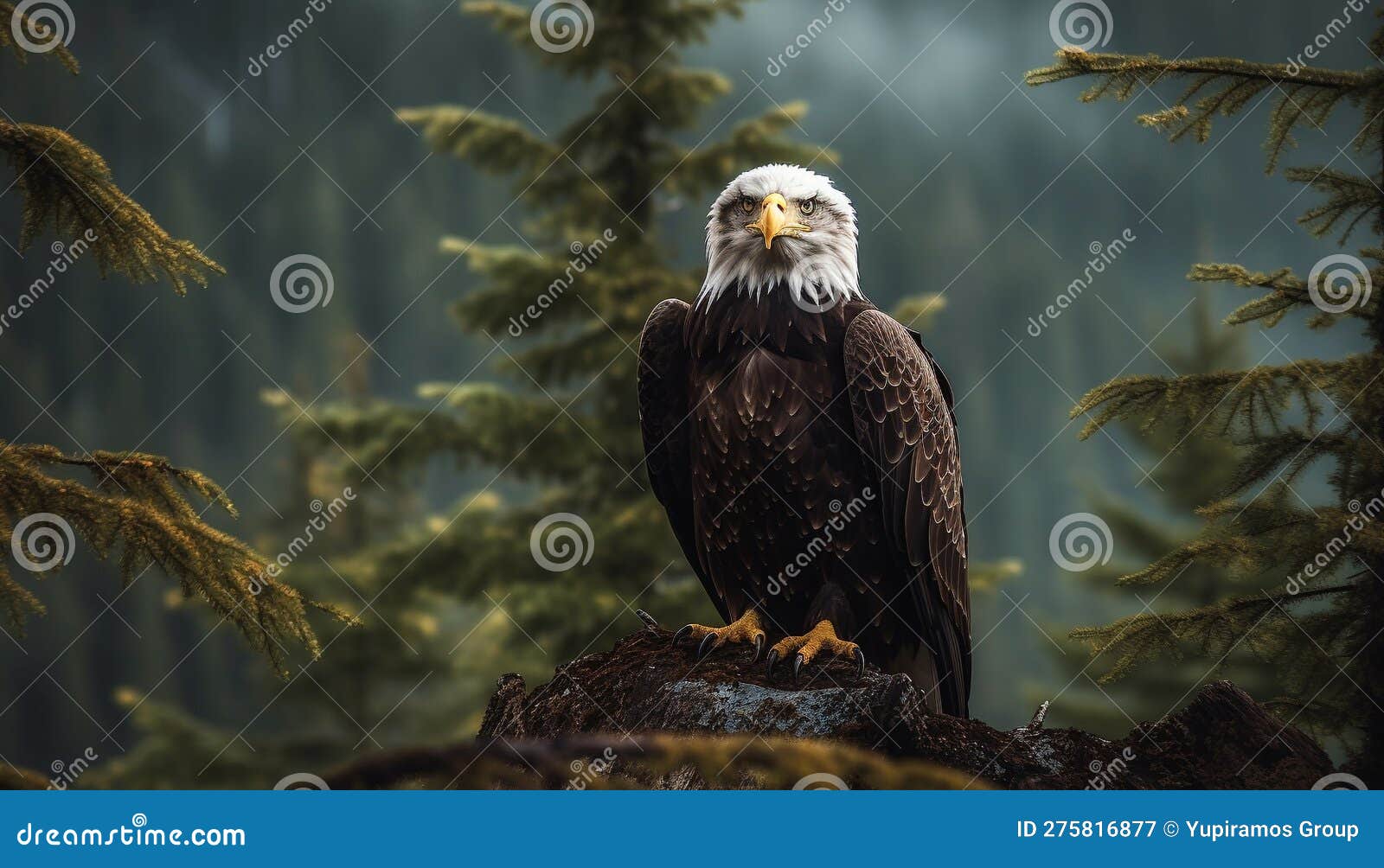 Majestic Bald Eagle Perching on Tree Branch Generated by AI Stock Image ...