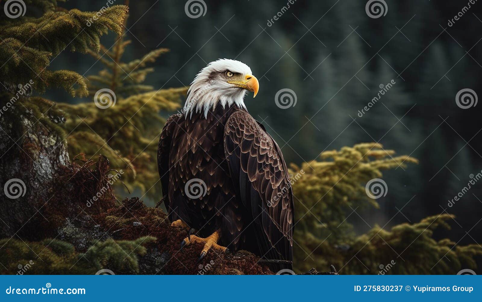 Majestic Bald Eagle Perching on Tree Branch Generated by AI Stock Image ...