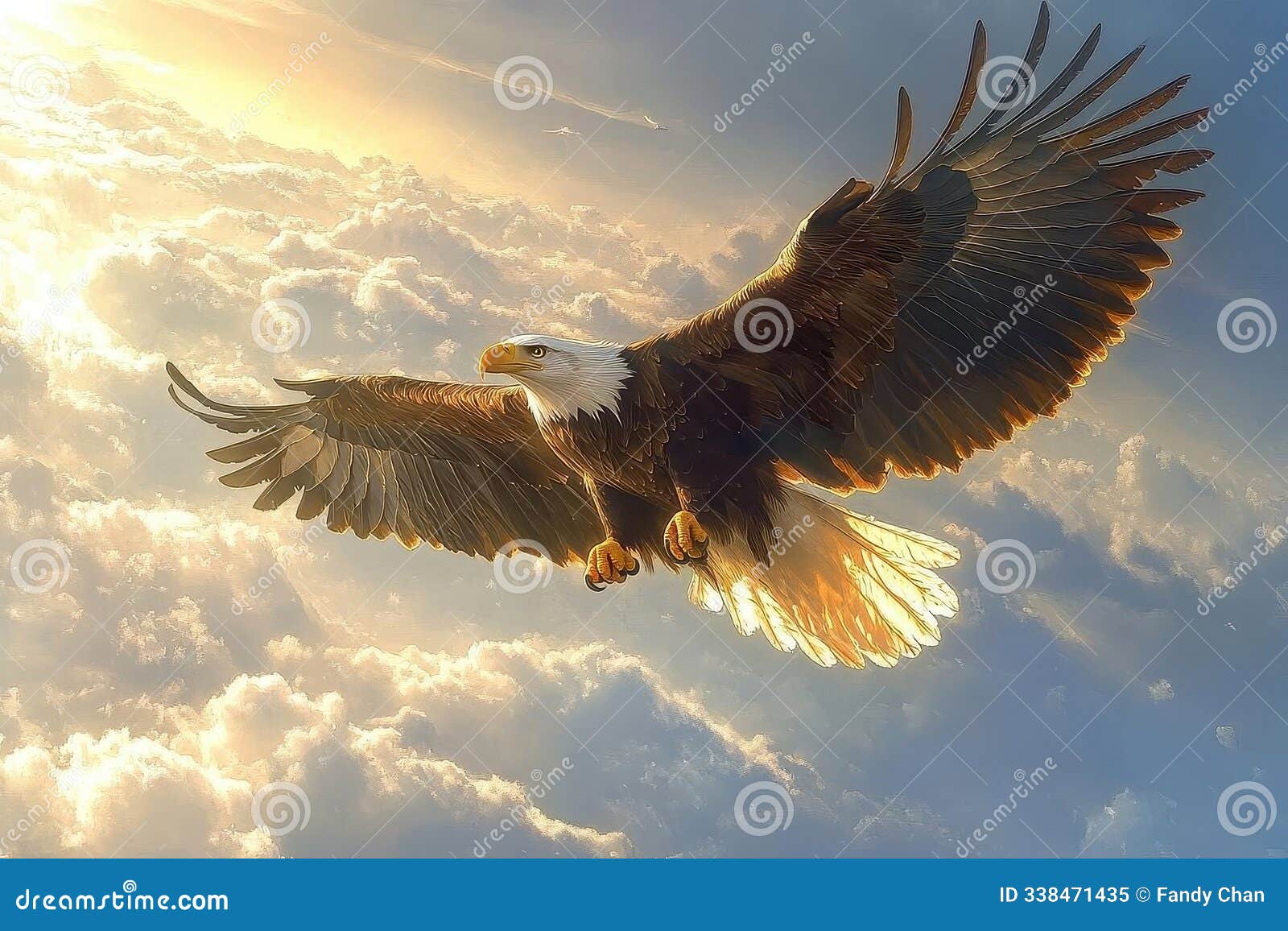 Majestic Bald Eagle Soaring Above the Clouds Stock Illustration - Illustration of flight, bald ...