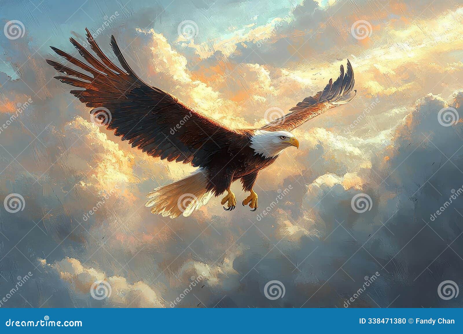 Majestic Bald Eagle Soaring through Clouds Stock Illustration ...