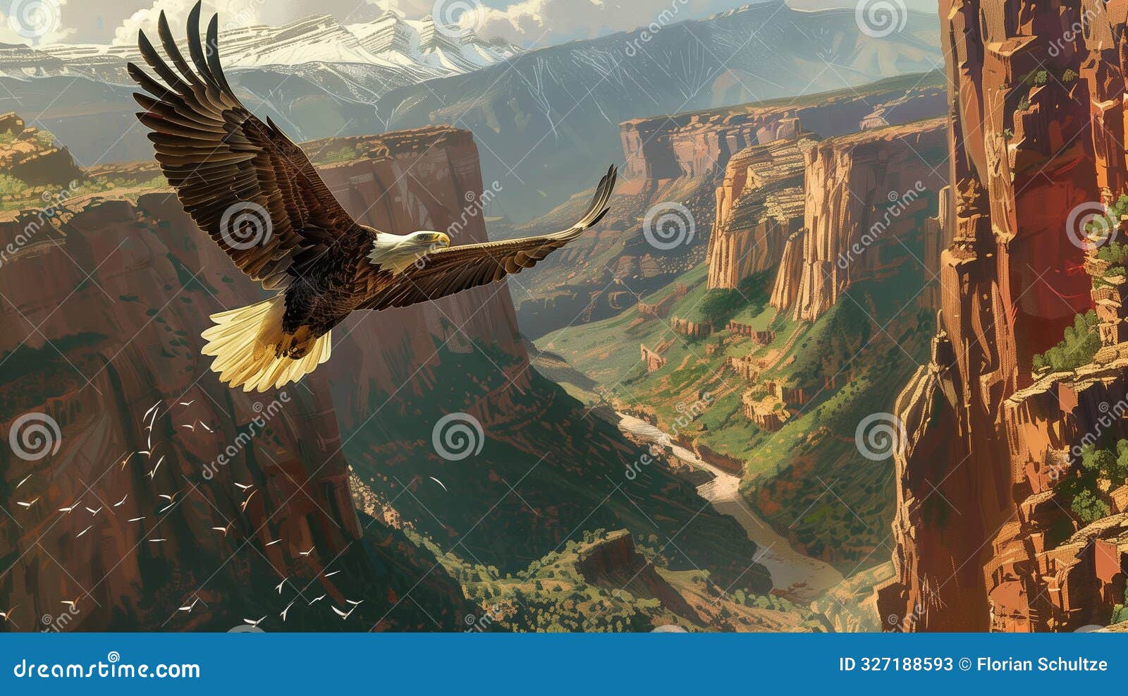 Majestic Bald Eagle Soaring Over a Canyon Stock Illustration - Illustration of bird, white ...
