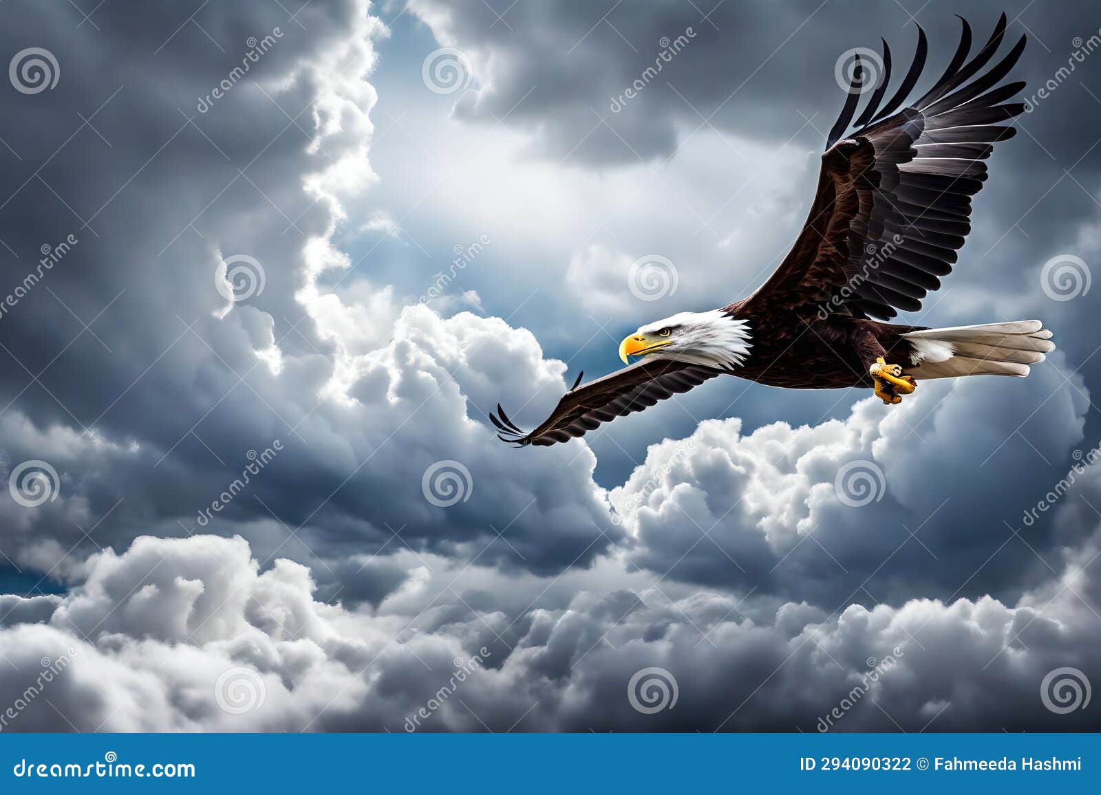 A Majestic Bald Eagle Soaring through the Sky Against a Dramatic Cloud ...
