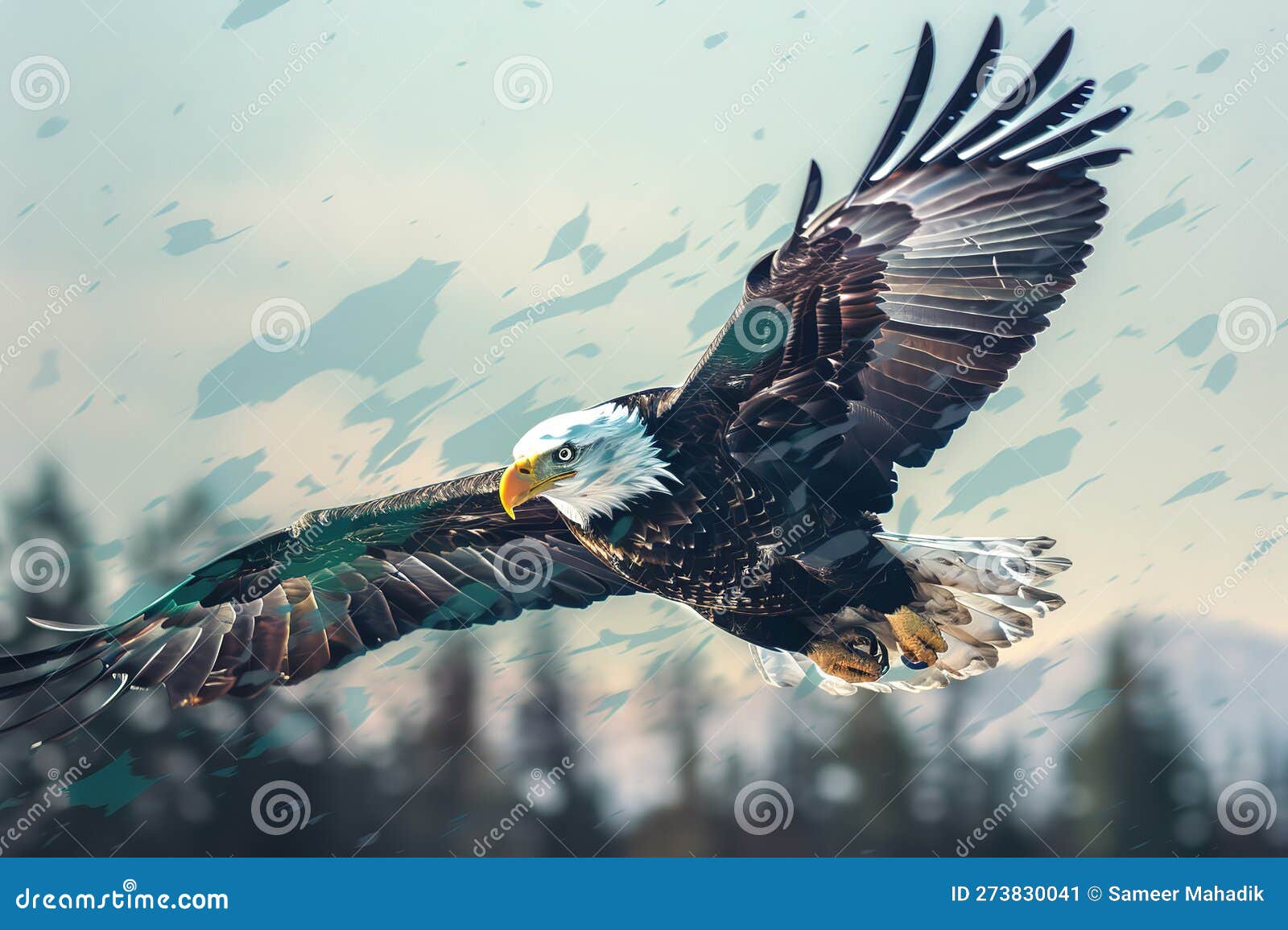 A Majestic Bald Eagle Soaring through the Sky. Generative AI Stock ...